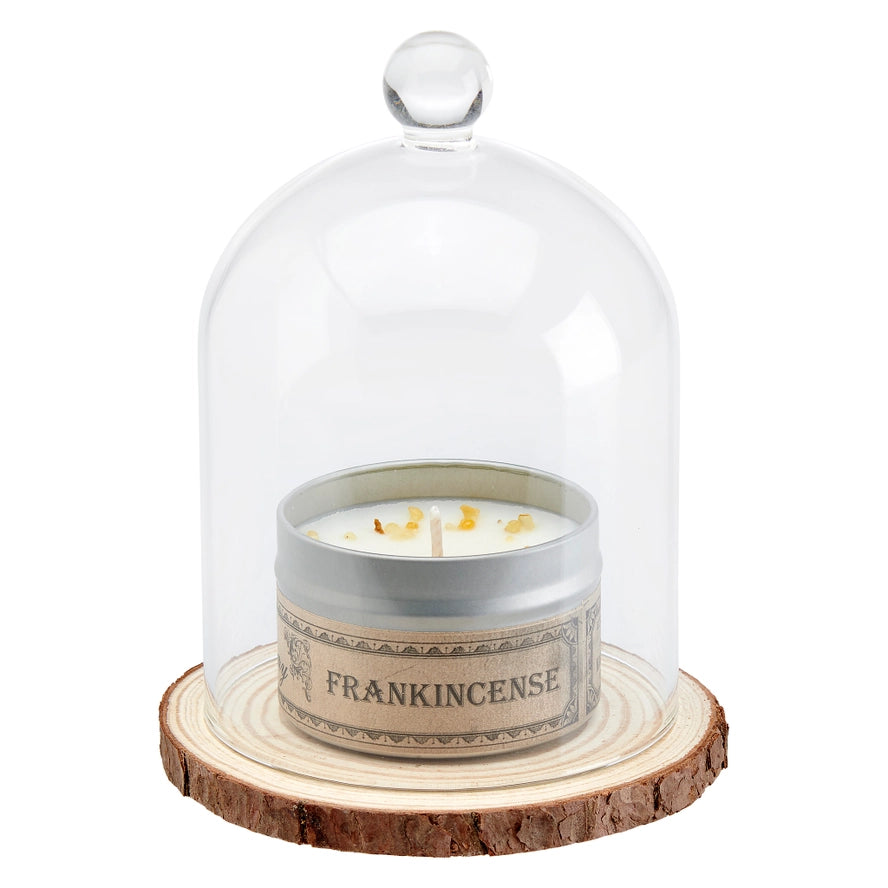 Candle in Cloche Bell Jar with Wood Slice Base – Bells Books & Candles